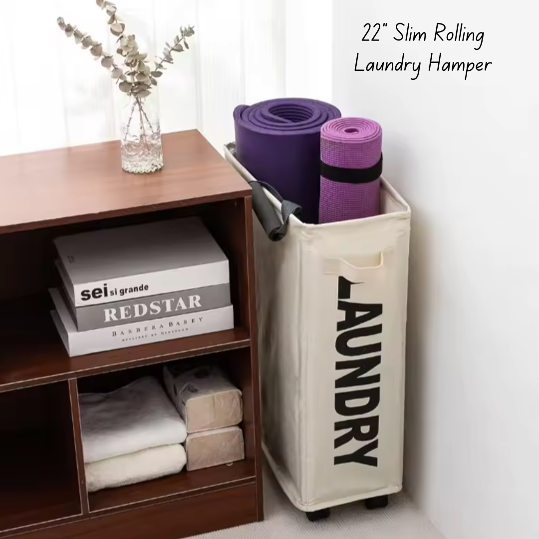 22" Slim Rolling Laundry Hamper - Foldable Waterproof Sorter with Whee ...